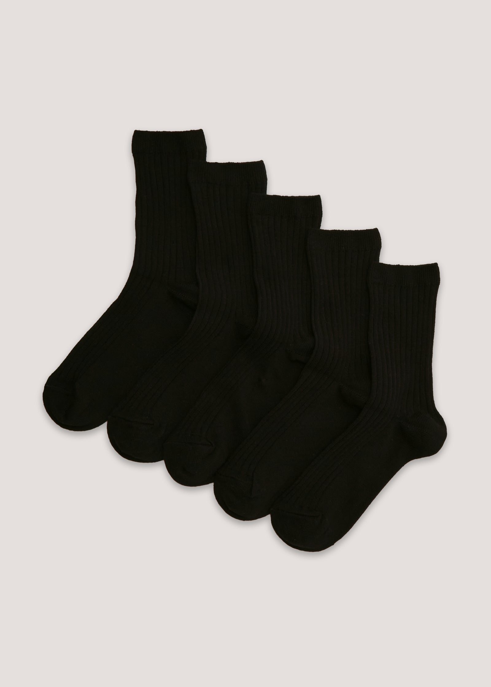 Buy Kids 5 Pack Black Ribbed Socks (Younger 9-Older 6.5) Online in ...