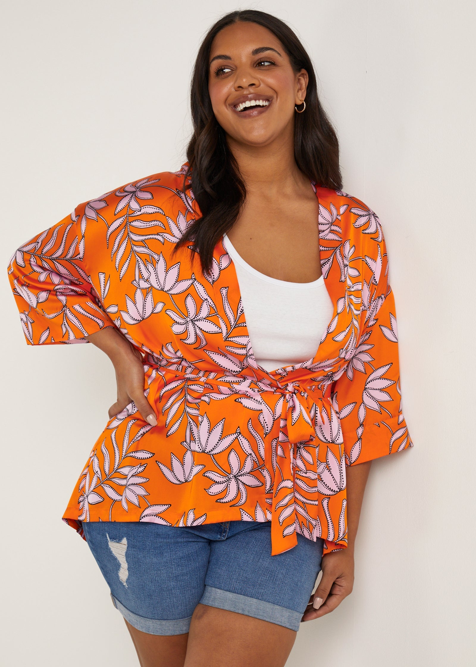 Buy Papaya Curve Orange Floral Satin Kimono Online in Jordan from Matalan