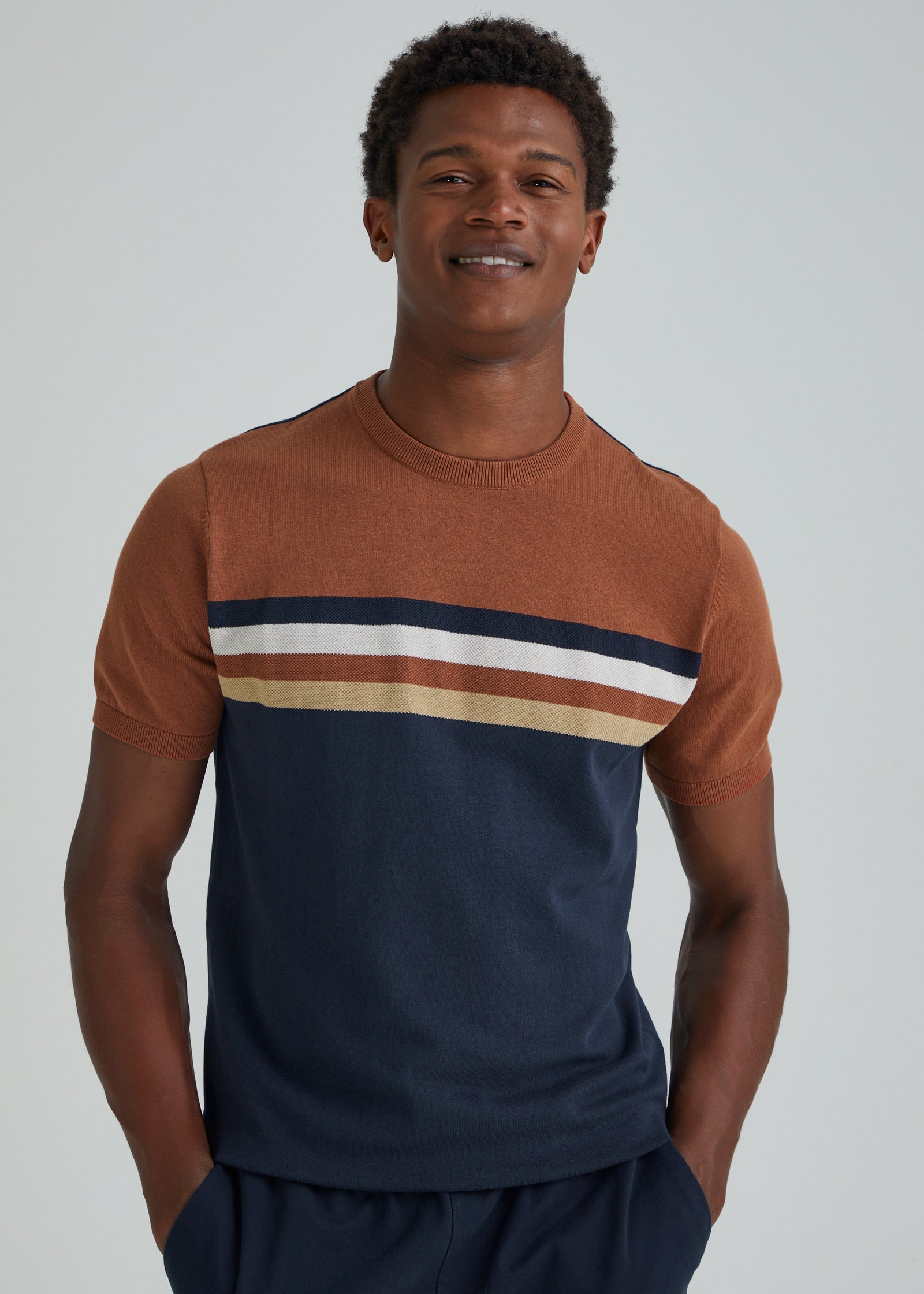 Buy Rust Stripe Print Knitted T-Shirt Online in Jordan from Matalan