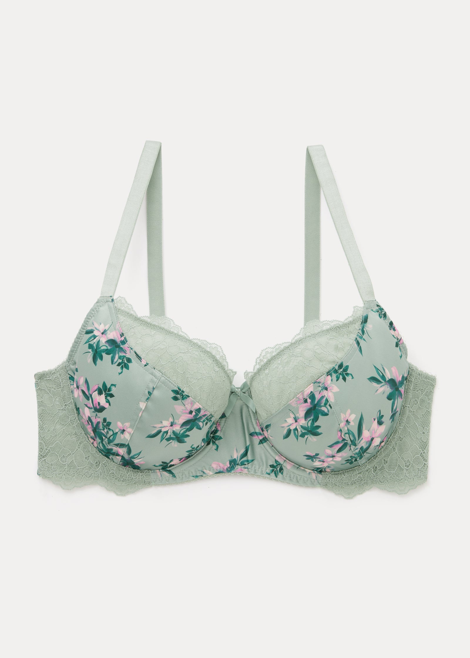 Buy DD+ Green Satin Floral Print Bra Online in UAE from Matalan