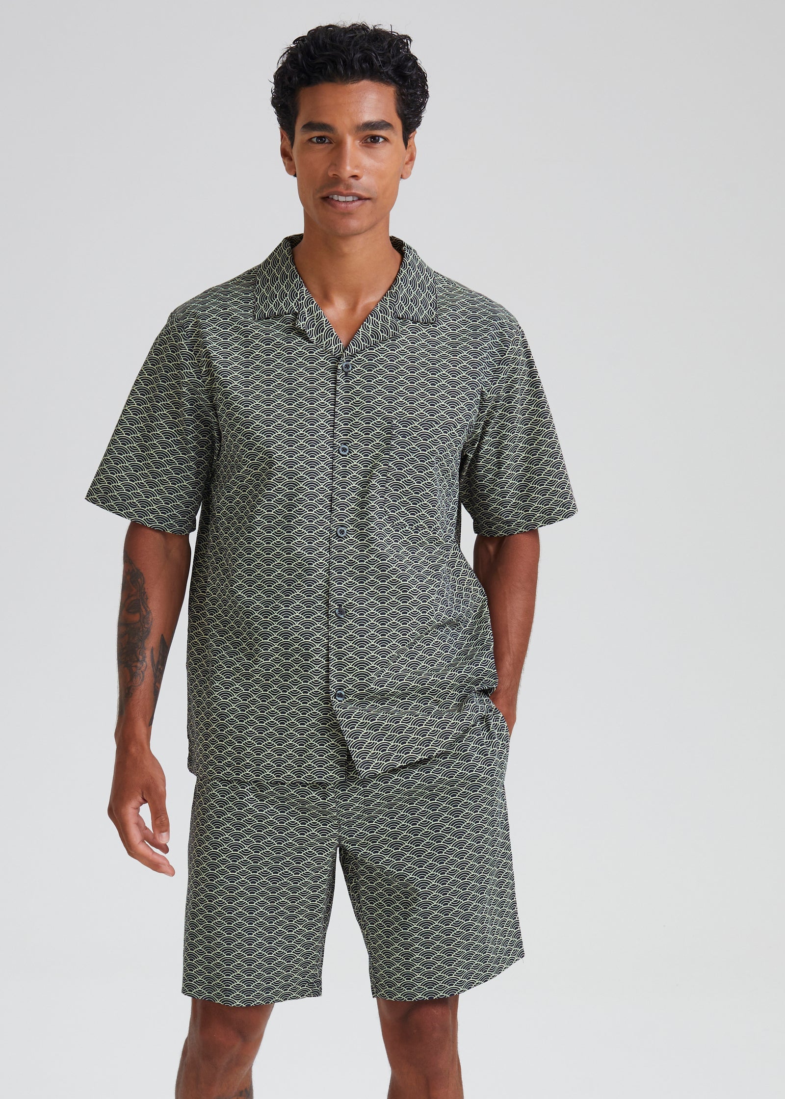 Buy Navy & Green Print Woven Short Pyjama Set Online in Jordan from Matalan