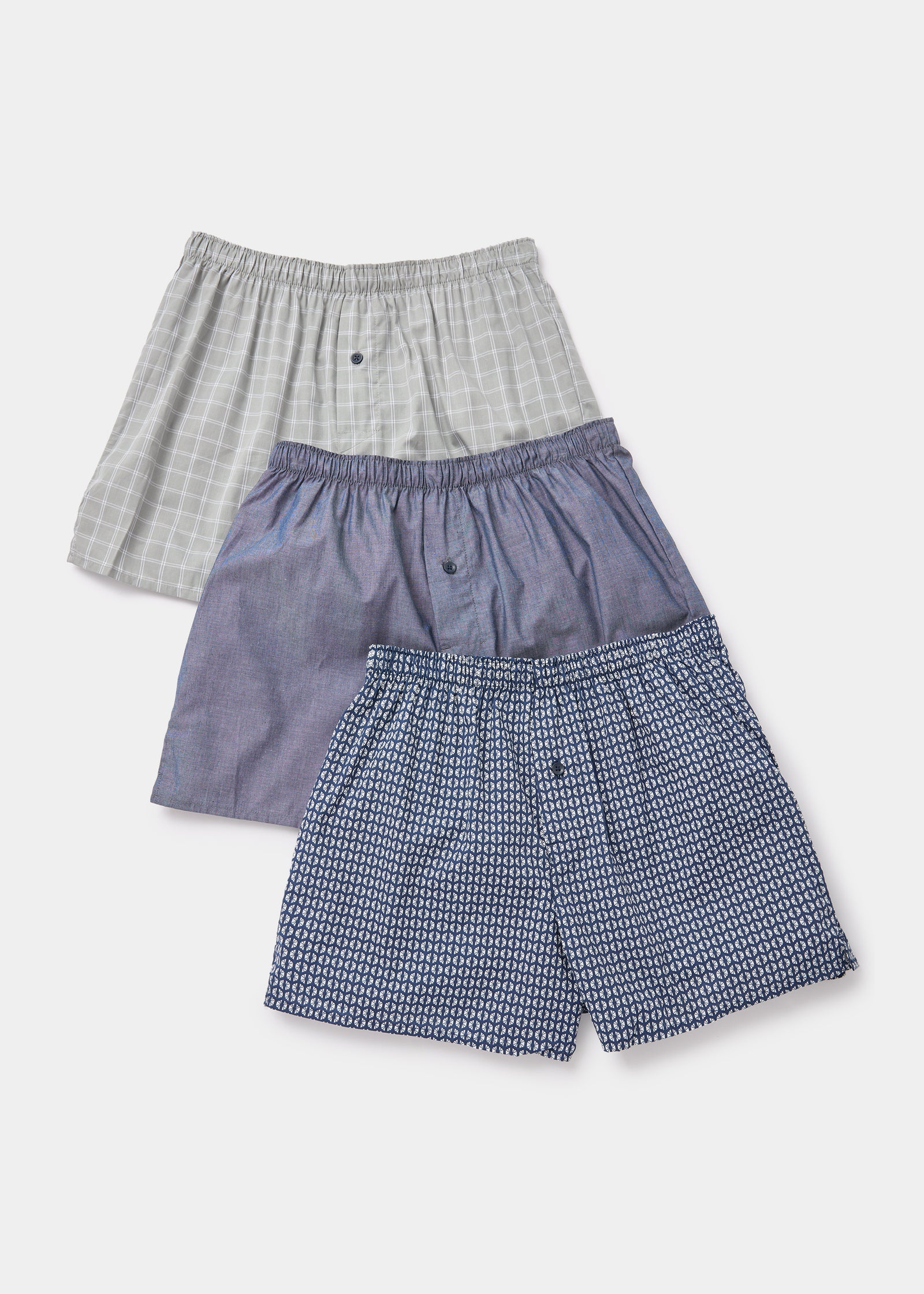 Buy 3 Pack Blue Check Woven Cotton Boxers Online in Oman from Matalan