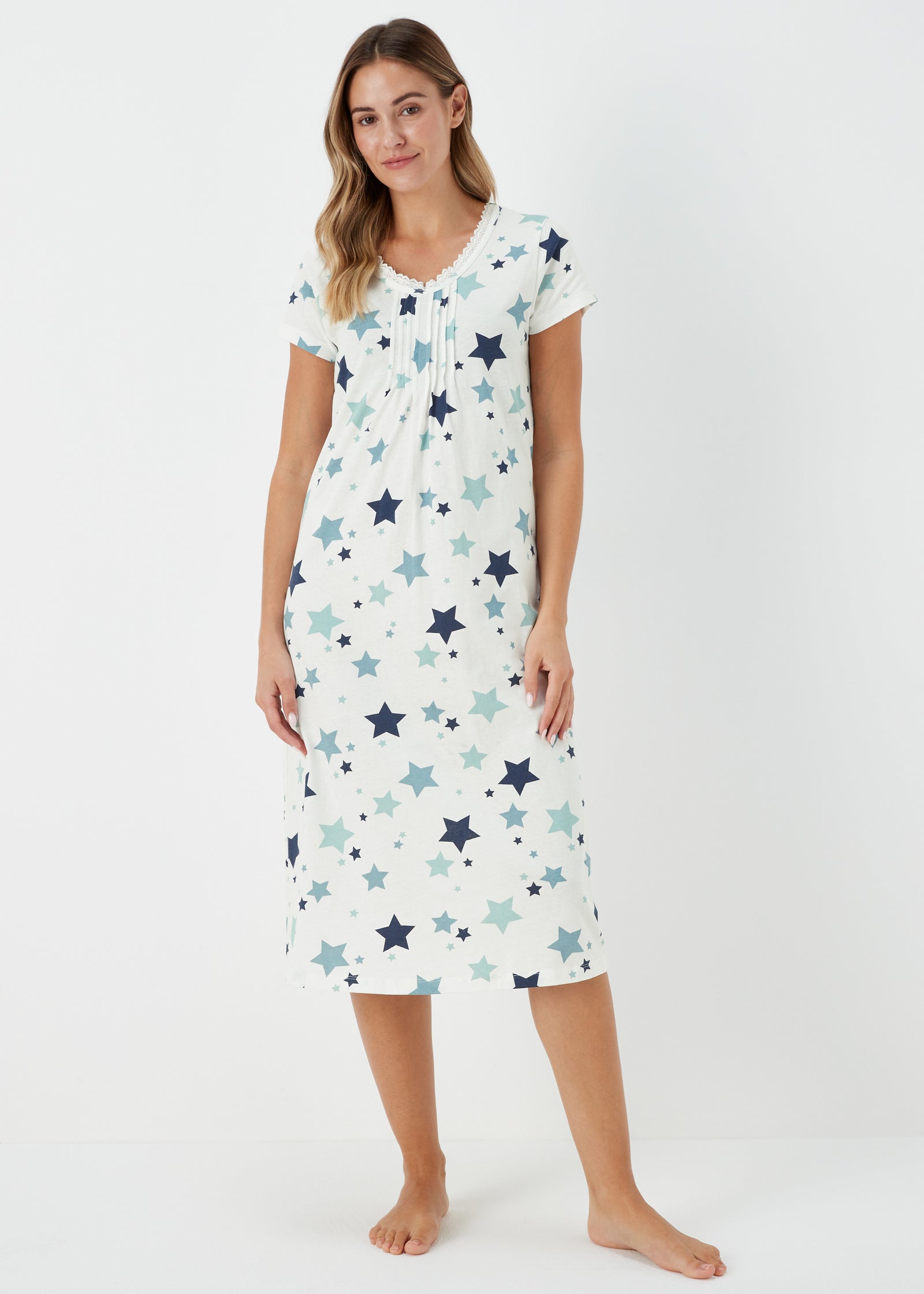 Buy Cream Star Print Lace Longline Nightie Online in Oman from Matalan