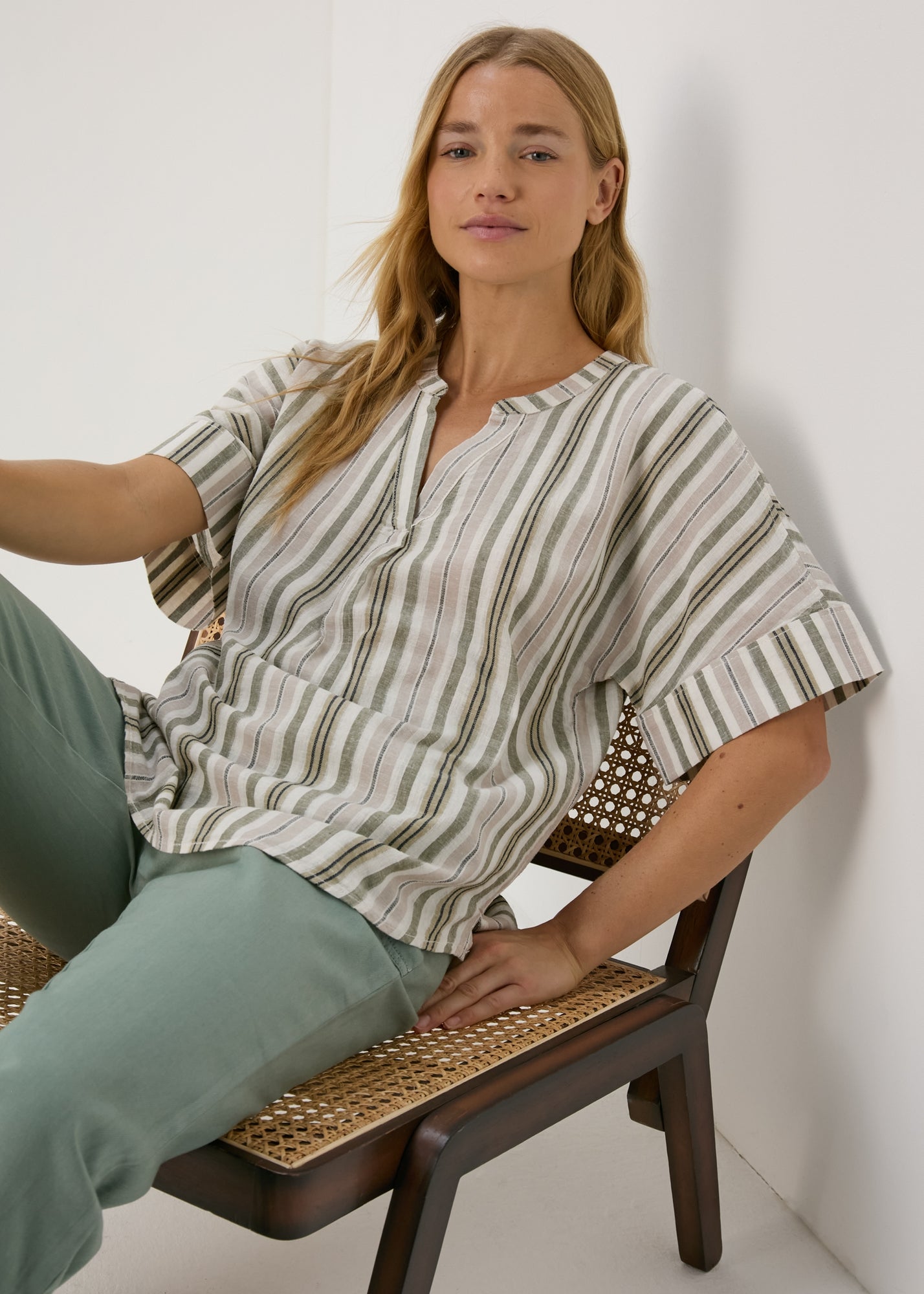 Buy Stripe Linen Popover Top Online in Qatar from Matalan
