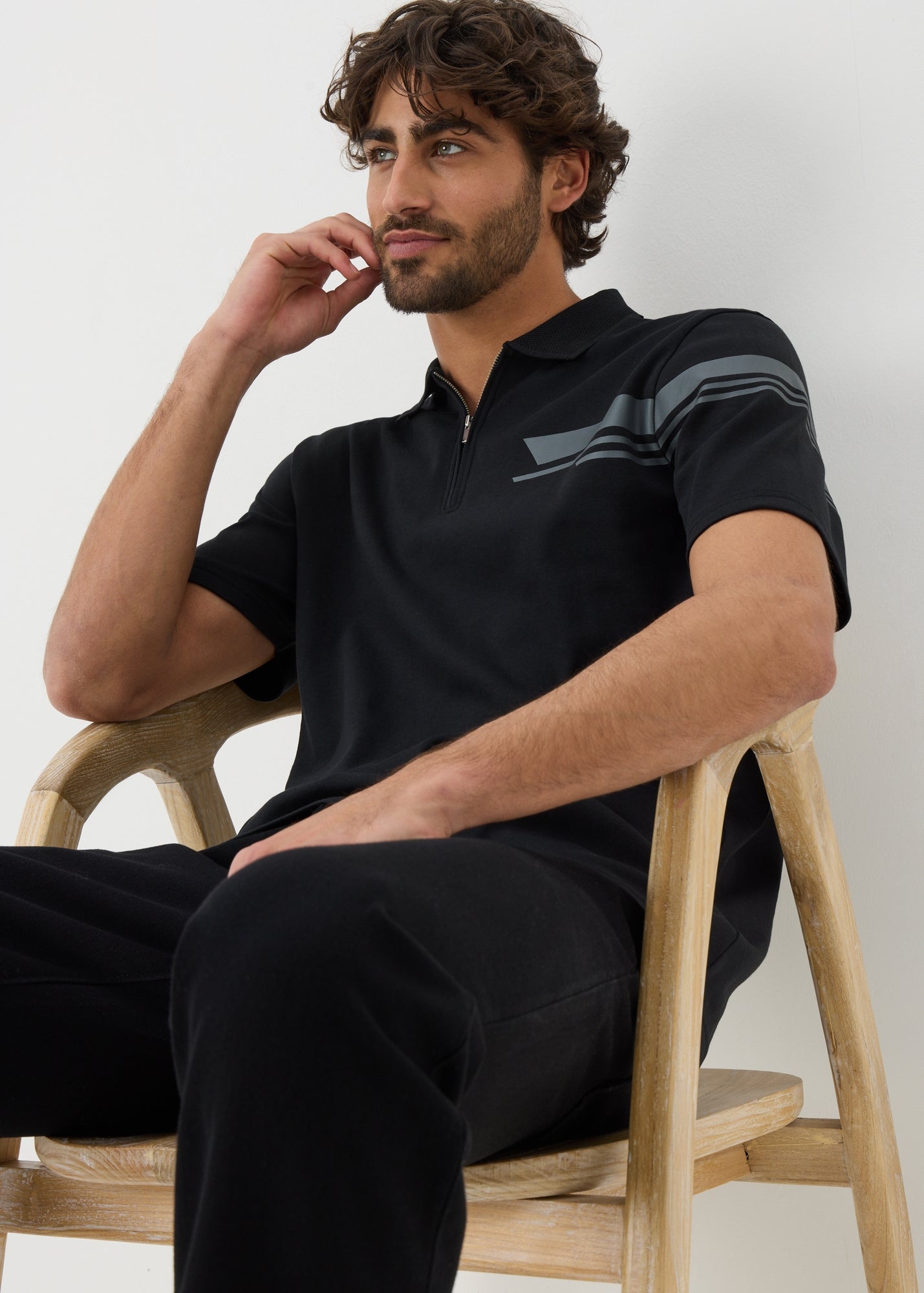 Buy Shoulder Print 1/4 Zip Polo Shirt Online in Jordan from Matalan