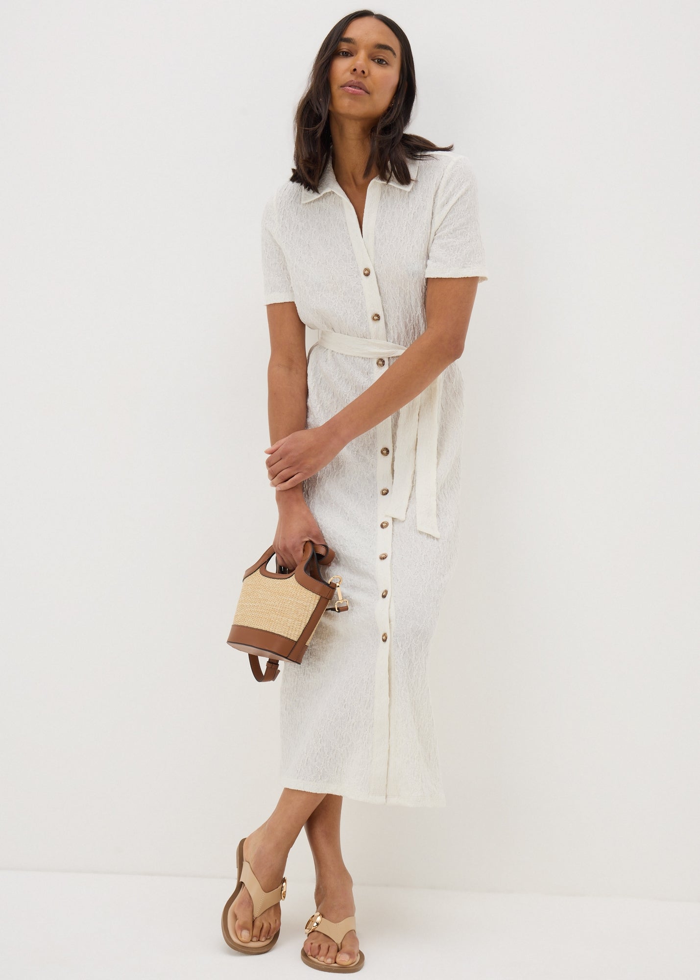 Buy Textured Shirt Midi Dress Online in Qatar from Matalan