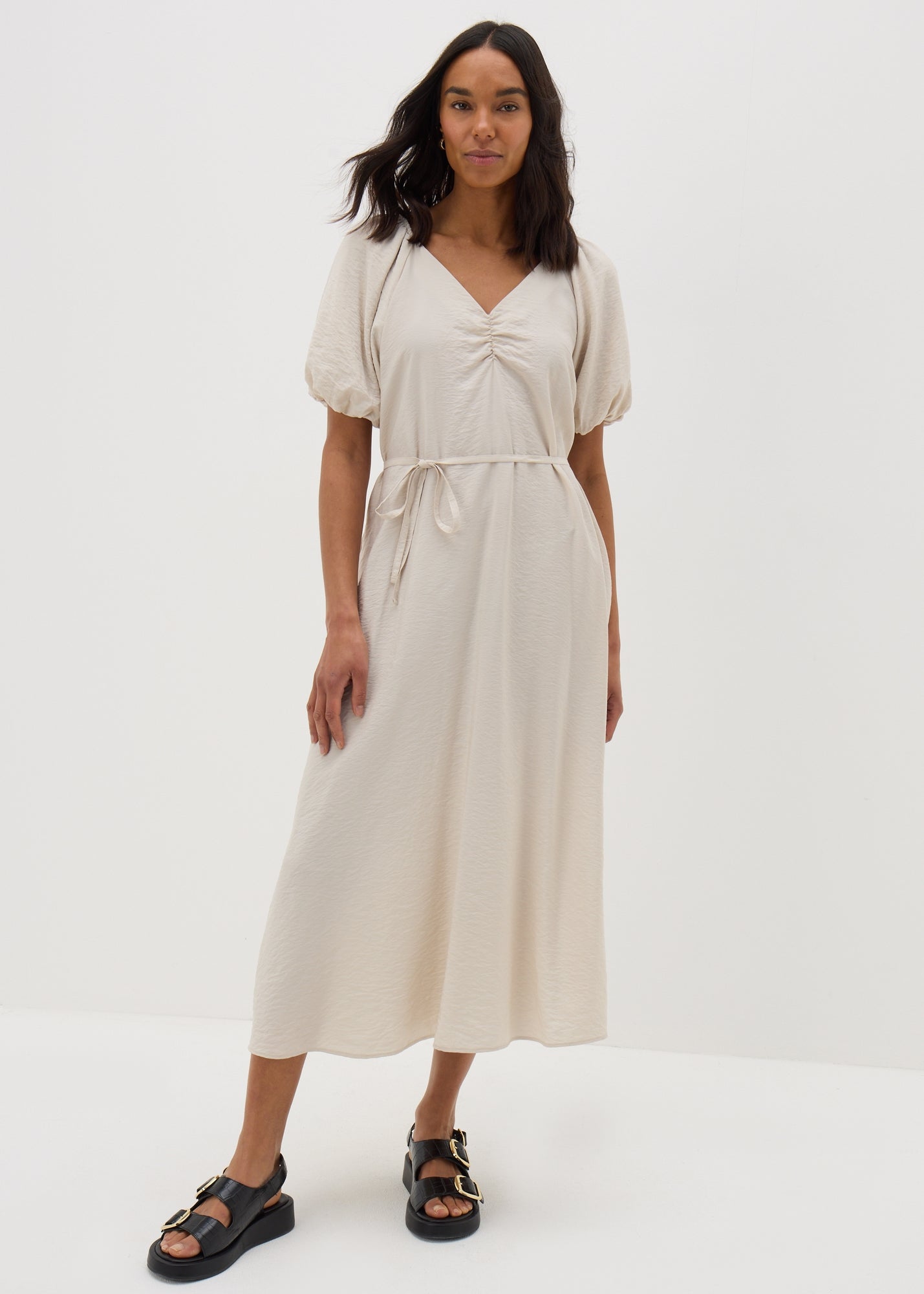 Buy Puff Sleeve Tie Waist Midi Dress Online in Jordan from Matalan
