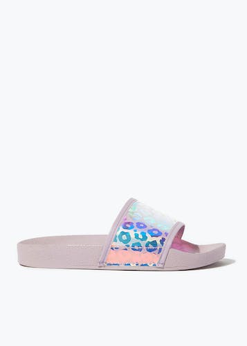 Buy Girls Lilac Leopard Print Sliders (Younger 10-Older 5) Online in ...